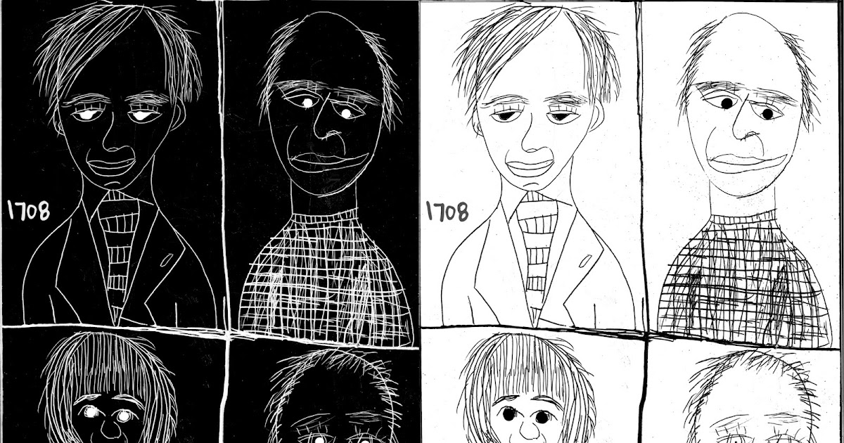 All This Is That: drawing: faces 1708 — scratchboard