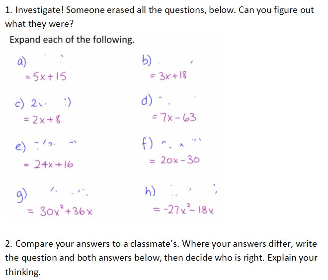 M^3 (Making Math Meaningful): MPM2D - Day 53: Common Factoring