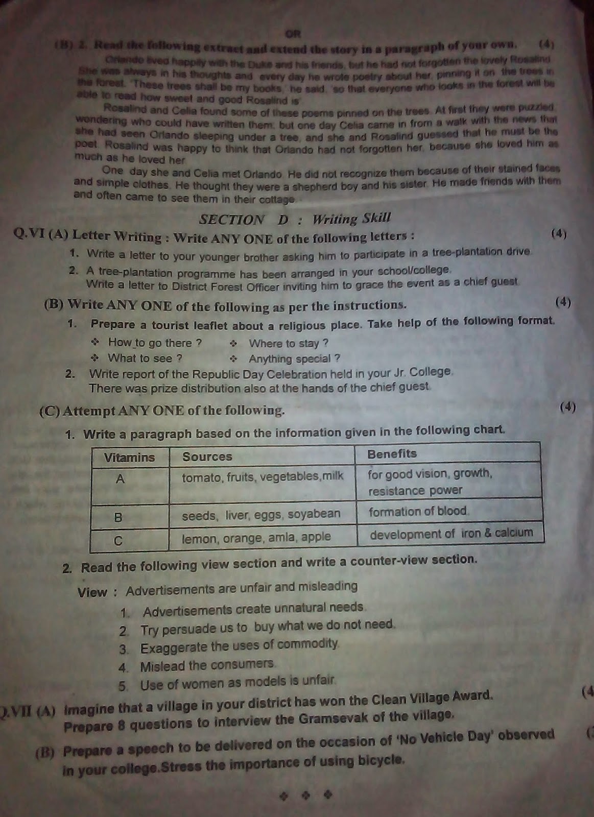 Let's Learn English Grammar: Question Paper Std 12 English