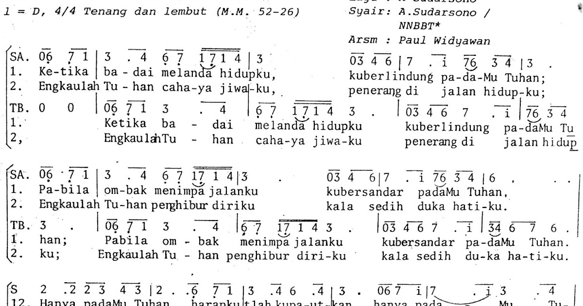 Hanya PadaMu Tuhan - Partitur Lagu Rohani