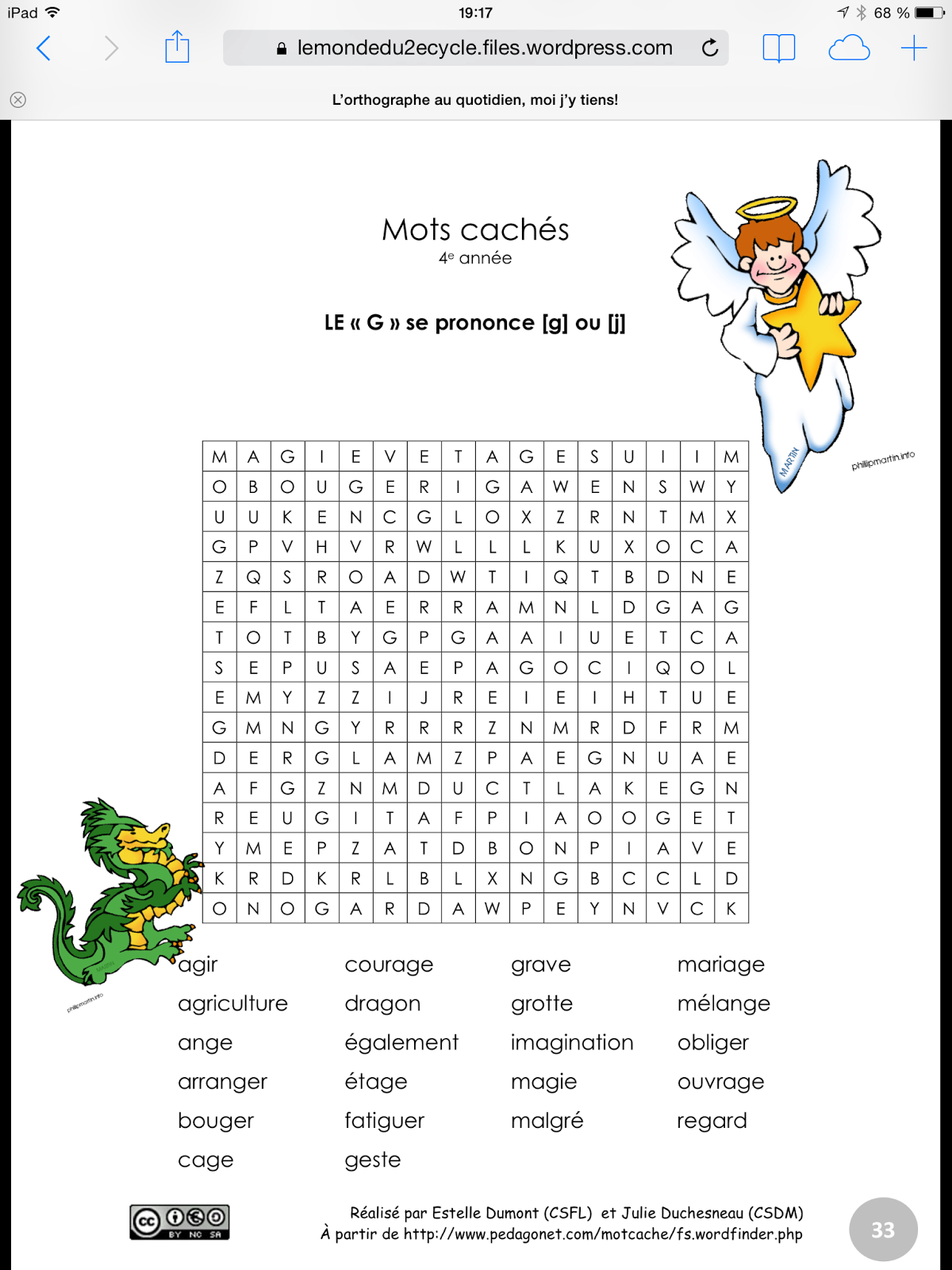 Bienvenue en 4e année: mots cachés