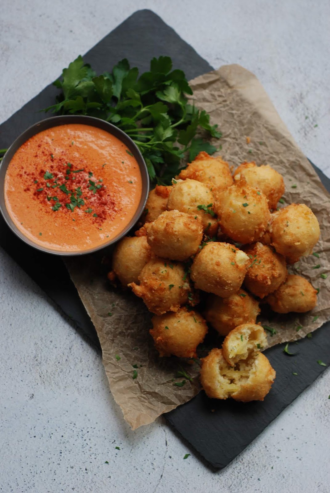 Fleur De-Lectable: Cheese Beignets with Piquillo Pepper Aioli