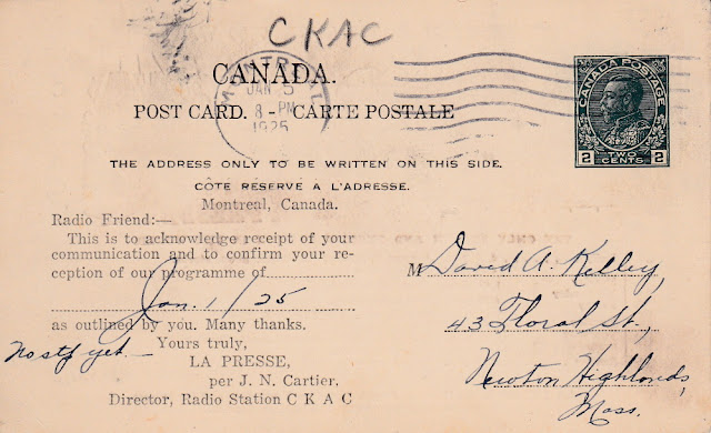 Vintage QSLs from the Golden Days of Radio : CKAC Montreal, Quebec ...