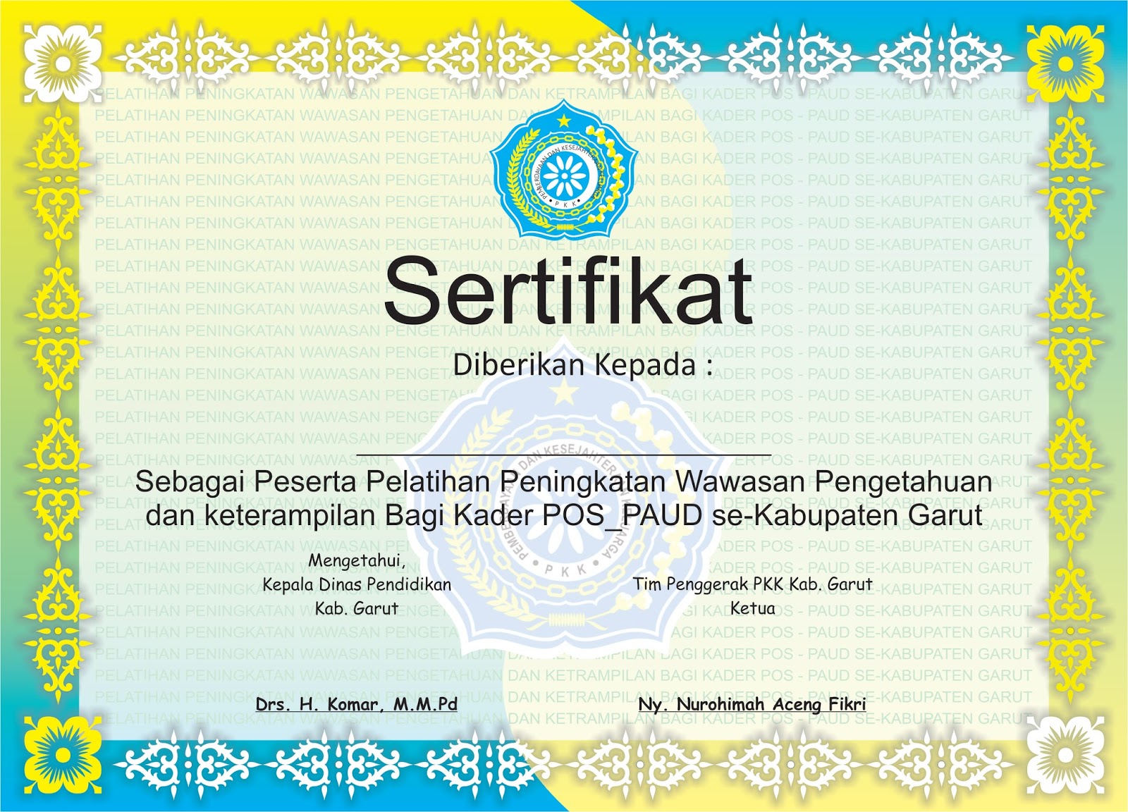 Desain Sertifikat POS PAUD PKK - Desain Kampungan
