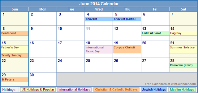 June 2014 Calendar Printable with Holidays - Printable Calendar 2014 ...