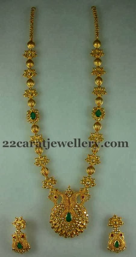 Uncut Floral Peacock Long Set - Jewellery Designs