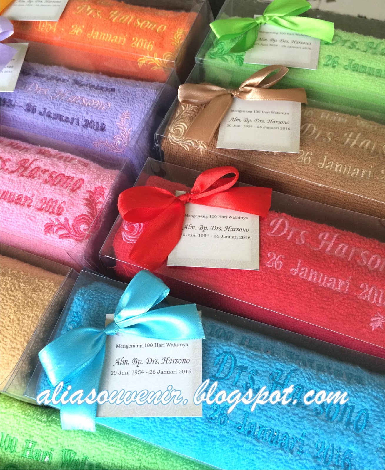 Souvenir Handuk 35x75 Dengan Bordir Acara Peringatan Kematian