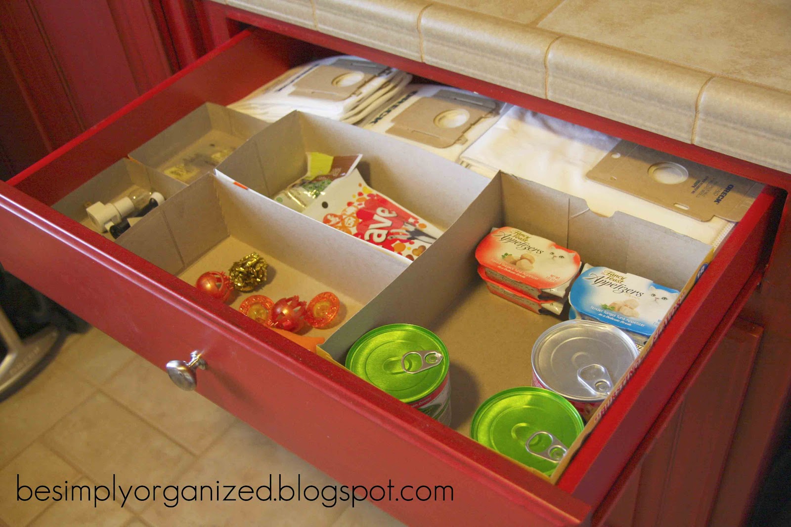 old food packaging = new drawer organizers - Simply Organized