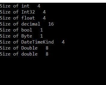How to get the size of data type in C# - MVC Arena (ASP.Net)