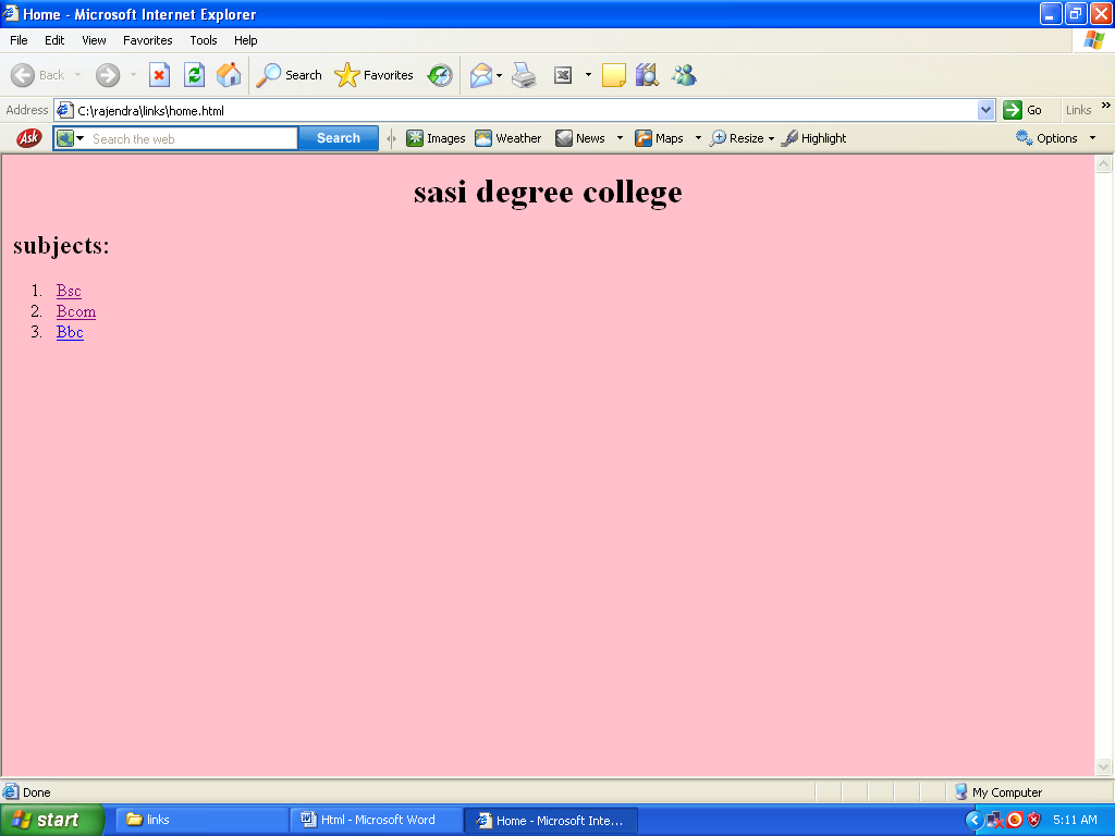 Write an html program on Links tags? | Computers Professor