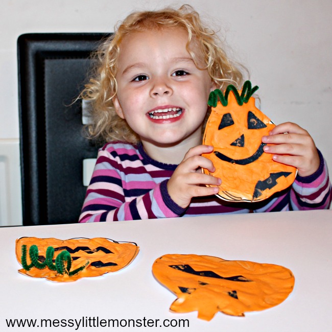 Pumpkin Craft using a homemade puffy paint recipe - Messy Little Monster