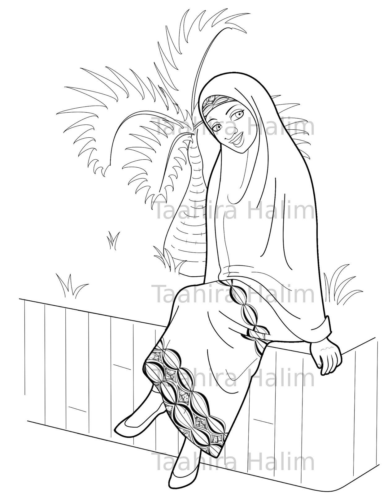 Muslim Hijabi Coloring Book Page Digital Download - Muslimah Lady and a ...