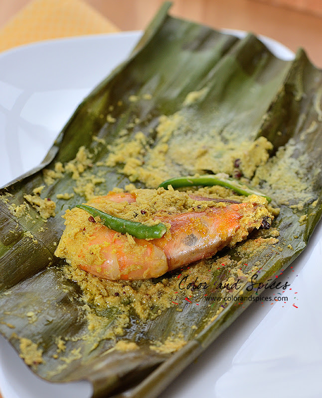 Color and Spices: Prawn Paturi for Elephants and the coconut trees...