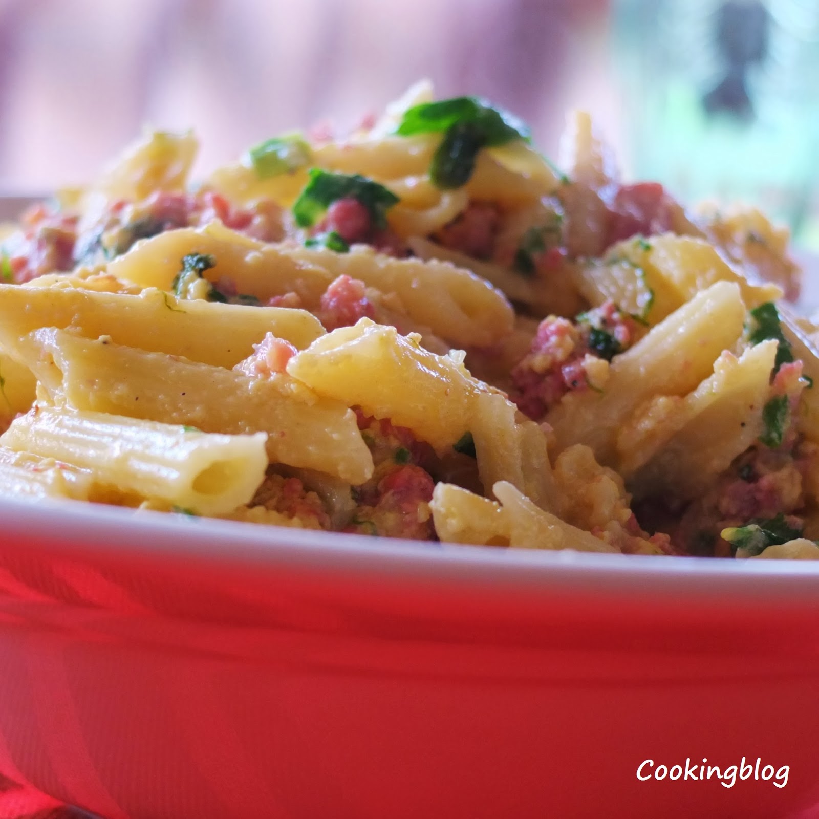 Cooking Books: Penne com salsicha, bacon e ovos | Penne with sausage ...