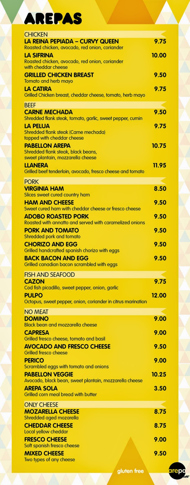 arepa café: menu