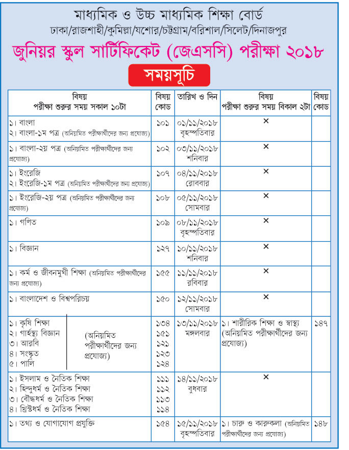 JSC and JDC Examination Routine 2018 | Education and Job Magazine
