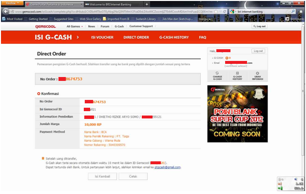 Cara Mengisi G-Cash via Internet | Hiburan Sederhana.com