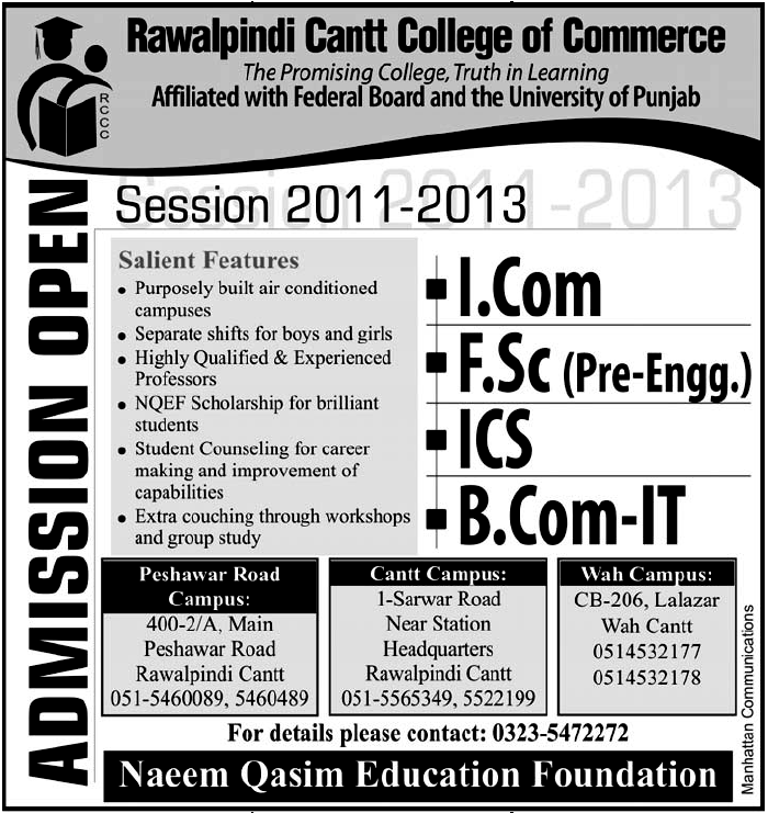 Admission in Pakistan: Rawalpindi Cantt College of Commerce admission