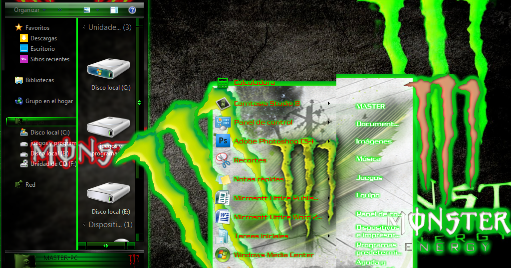 EGGAR PC: TEMA MONSTER ENERGY PARA WINDOWS 7