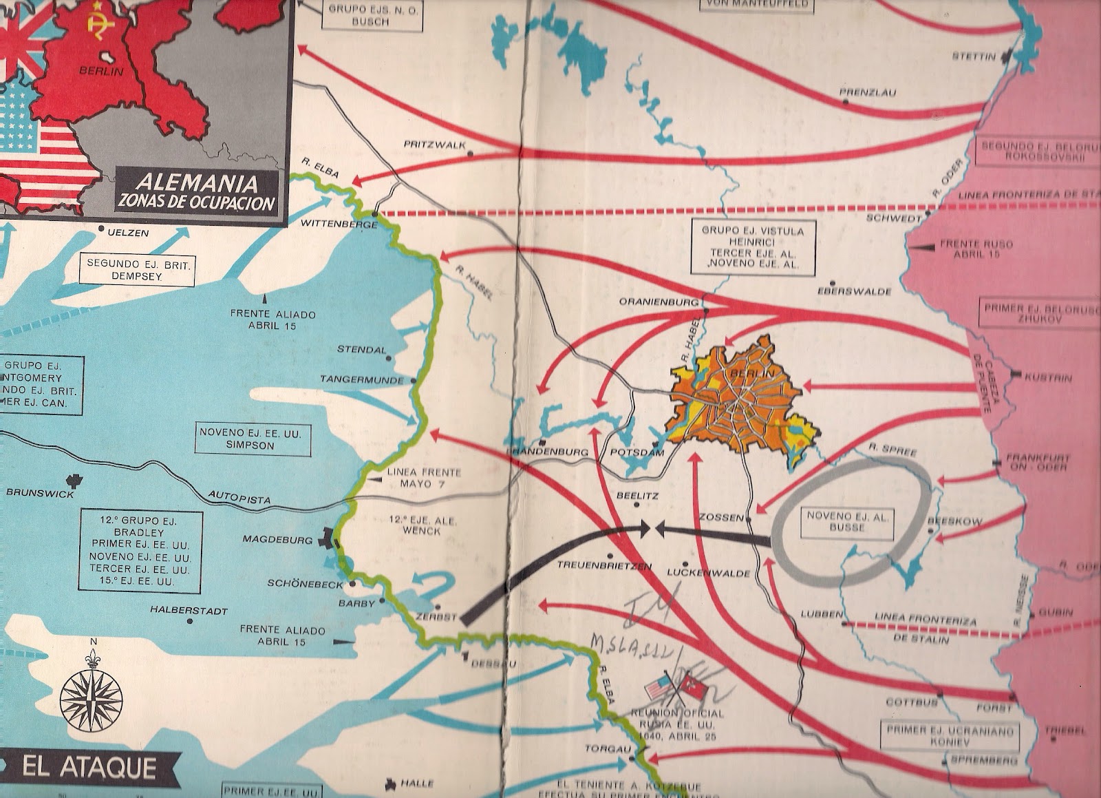 2º guerra mundial: Mapa: batalha de Berlin,15-04 ao 02-05-1945