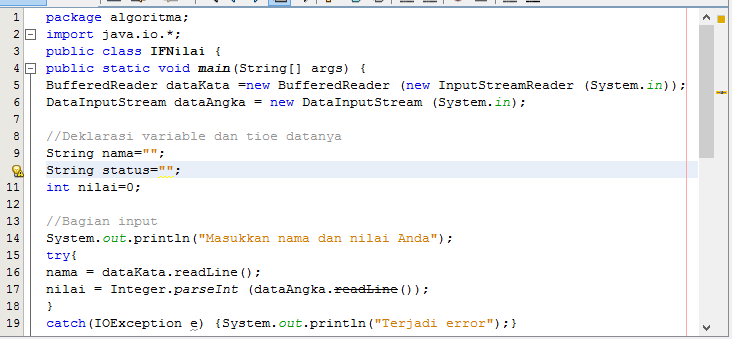 Program Percabangan IF menentukan Status Nilai (Grade) dengan Java | BelajarKuliahKomputer