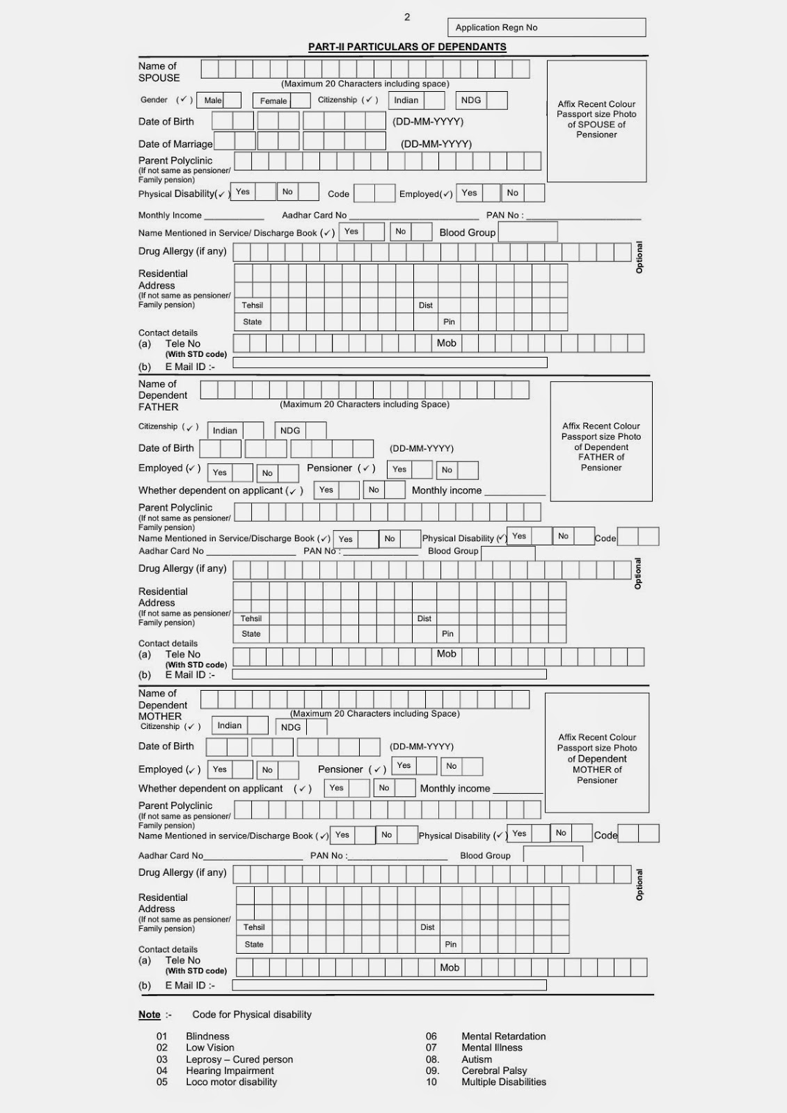 ECHS Application Form for Membership (Rev 2015) | Central Govt ...
