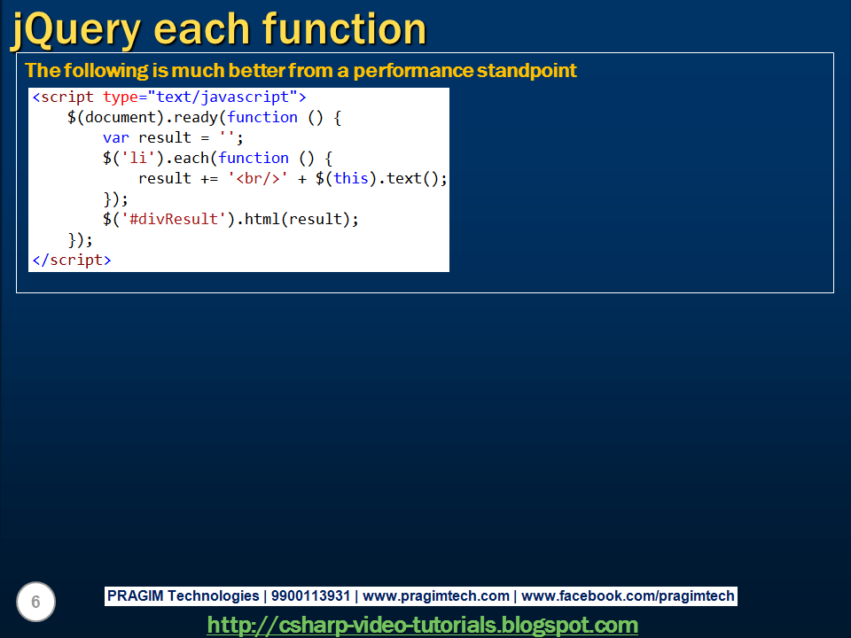 Sql server, .net and c# video tutorial: jQuery each function