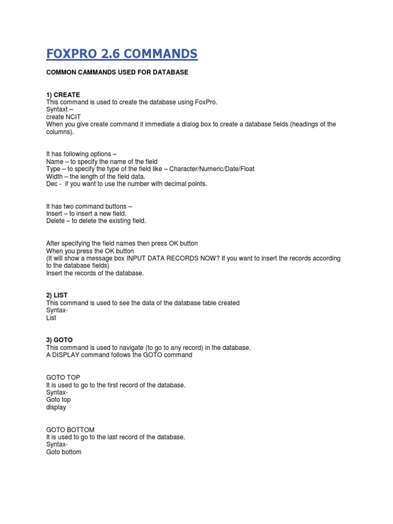 Foxpro Commands Scribd India