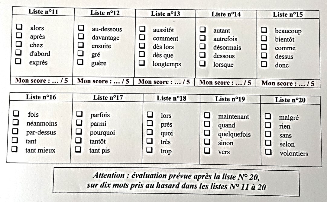 Devoirs, leçons et aides pédagogiques: LISTES DE MOTS (DICTÉE QUOTIDIENNE)
