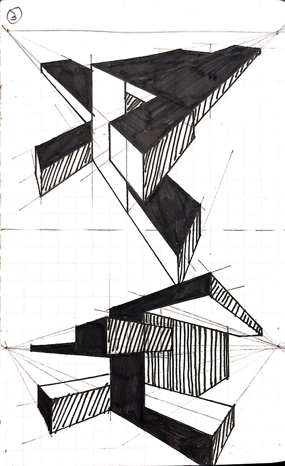 YANG's : EXP3-TWO POINT PERSPECTIVE SKETCH AND DRAFT MODEL