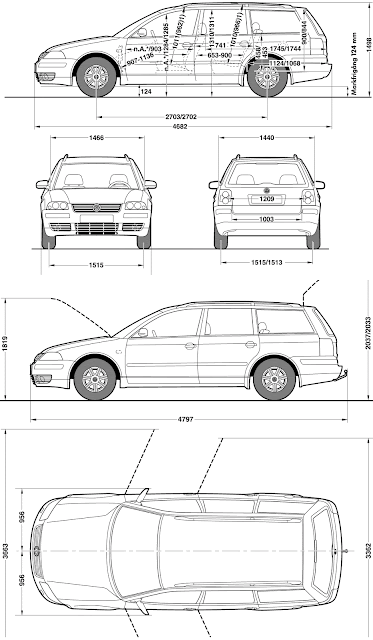 VW Cars - VW Passat: Volkswagen Passat Variant Wagon blueprint drawing