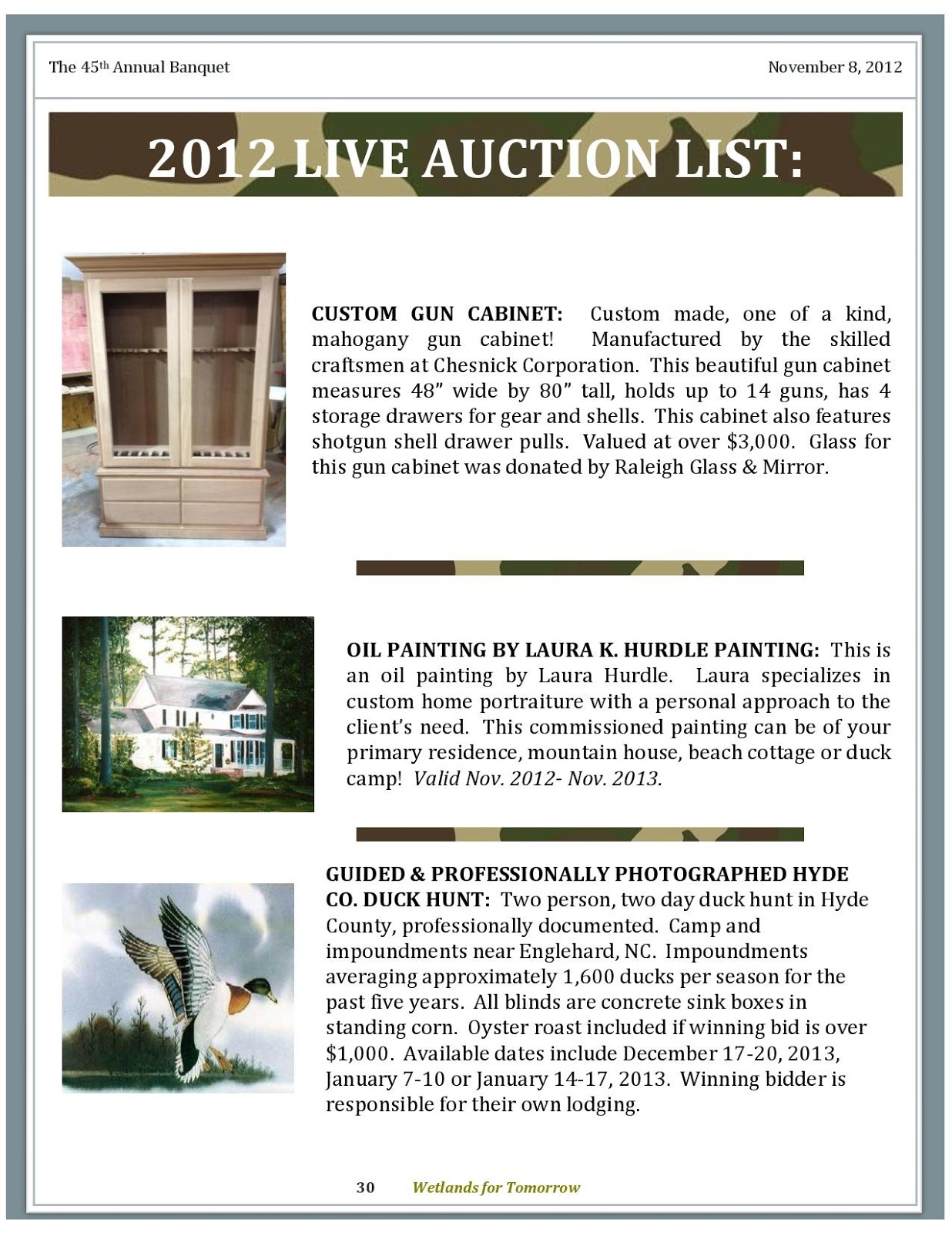 The Raleigh Chapter of Ducks Unlimited: Schedule & Banquet Live Auction ...