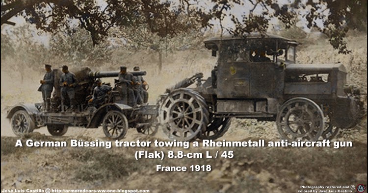 Armored Cars in the WWI: A German Büssing tractor towing a Rheinmetall ...
