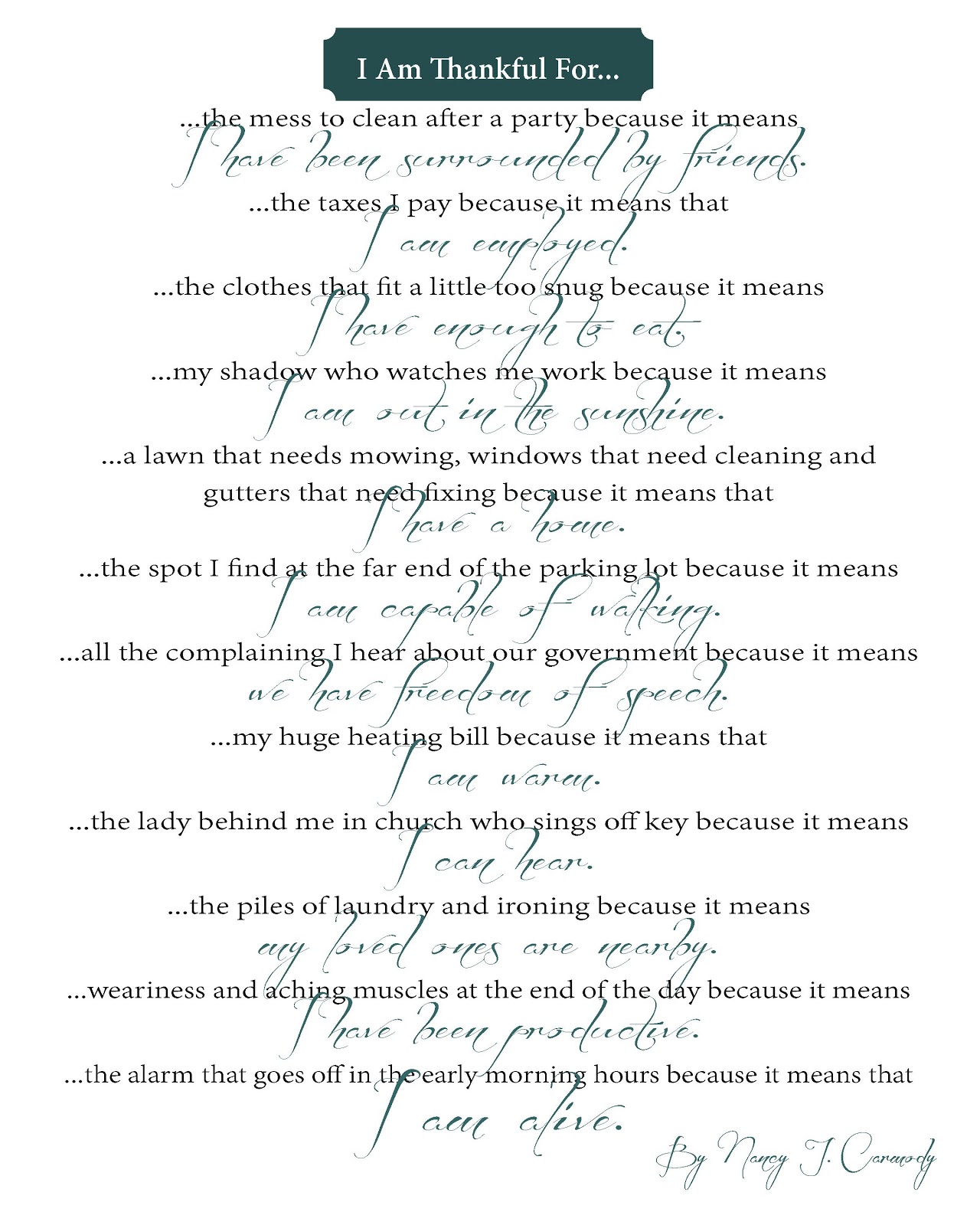 Christmas in October - Free Printable I am Thankful for..