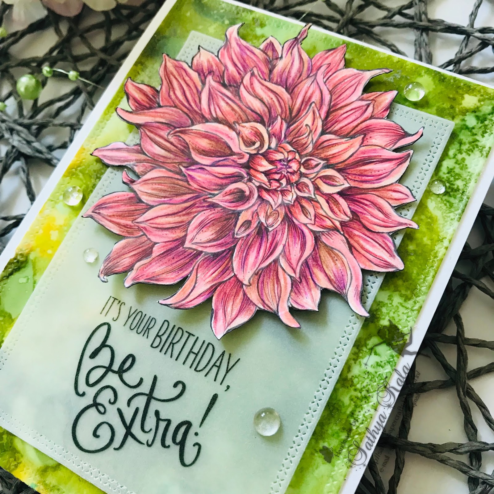 Paperie Expressions: Happy Birthday Card: Pencil colored Dahlia