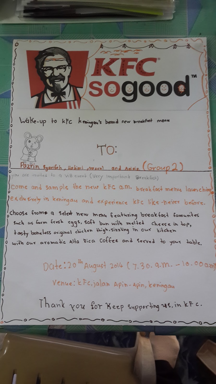 Writing 7 : Poster Template (KFC Invitation) ~ DIY Teaching Aids