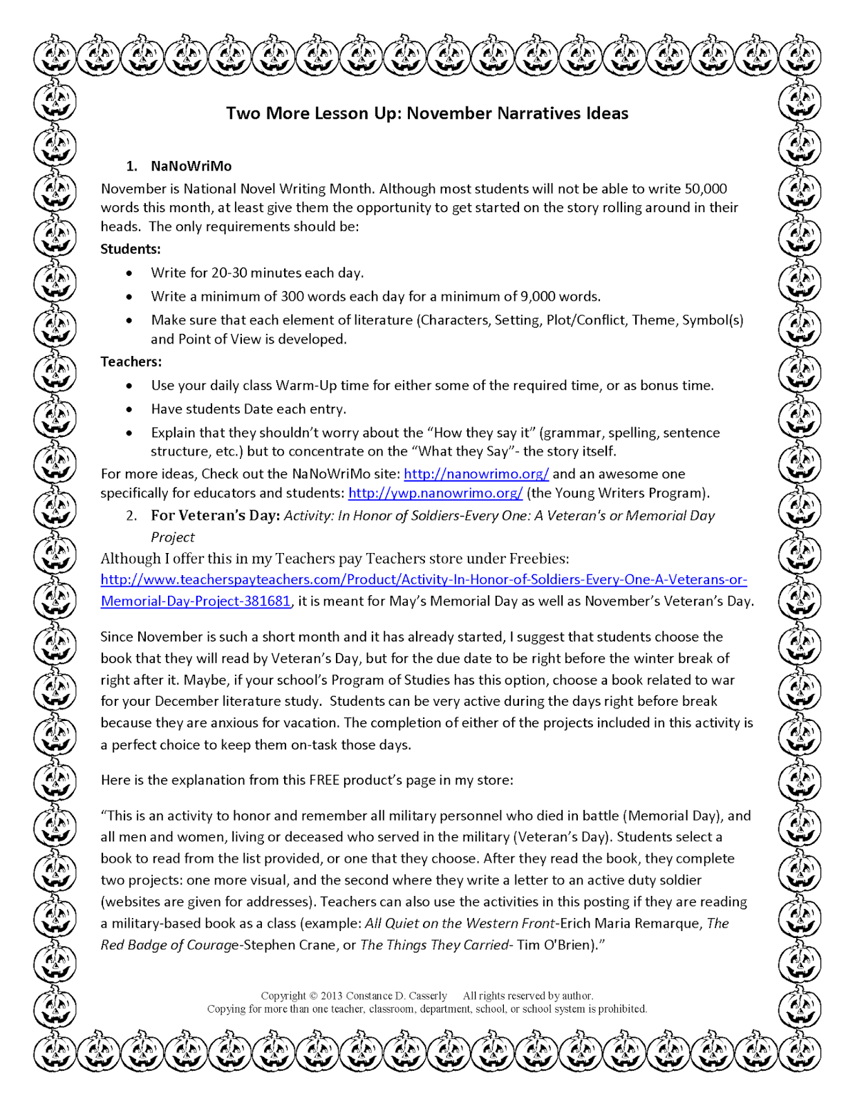 TEACH IT WRITE : Lesson Up Express: A Cornucopia of November Narratives
