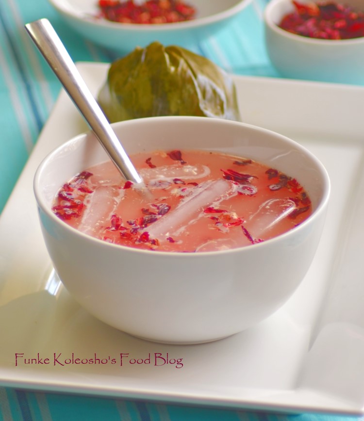 Soaked Gari with Roselle (Zobo) Petals