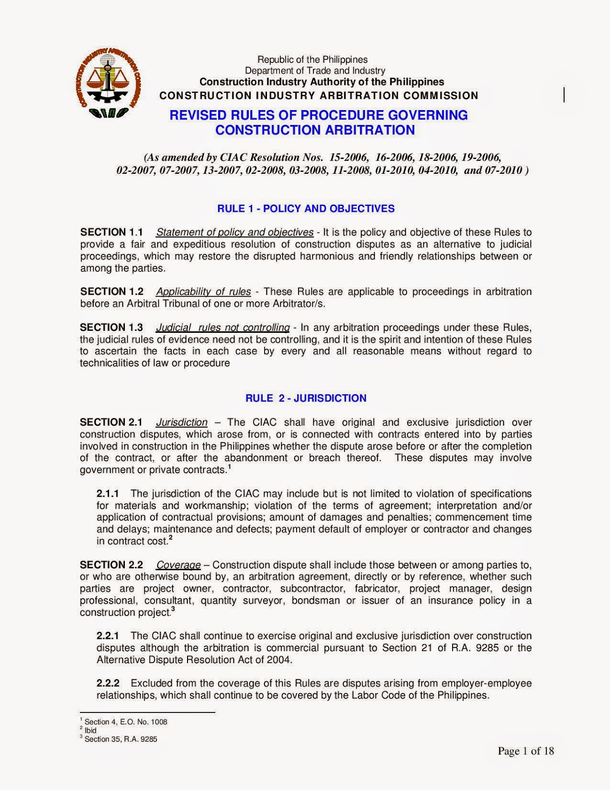 CIAC Revised Rules of Procedure Governing Construction Arbitration ...