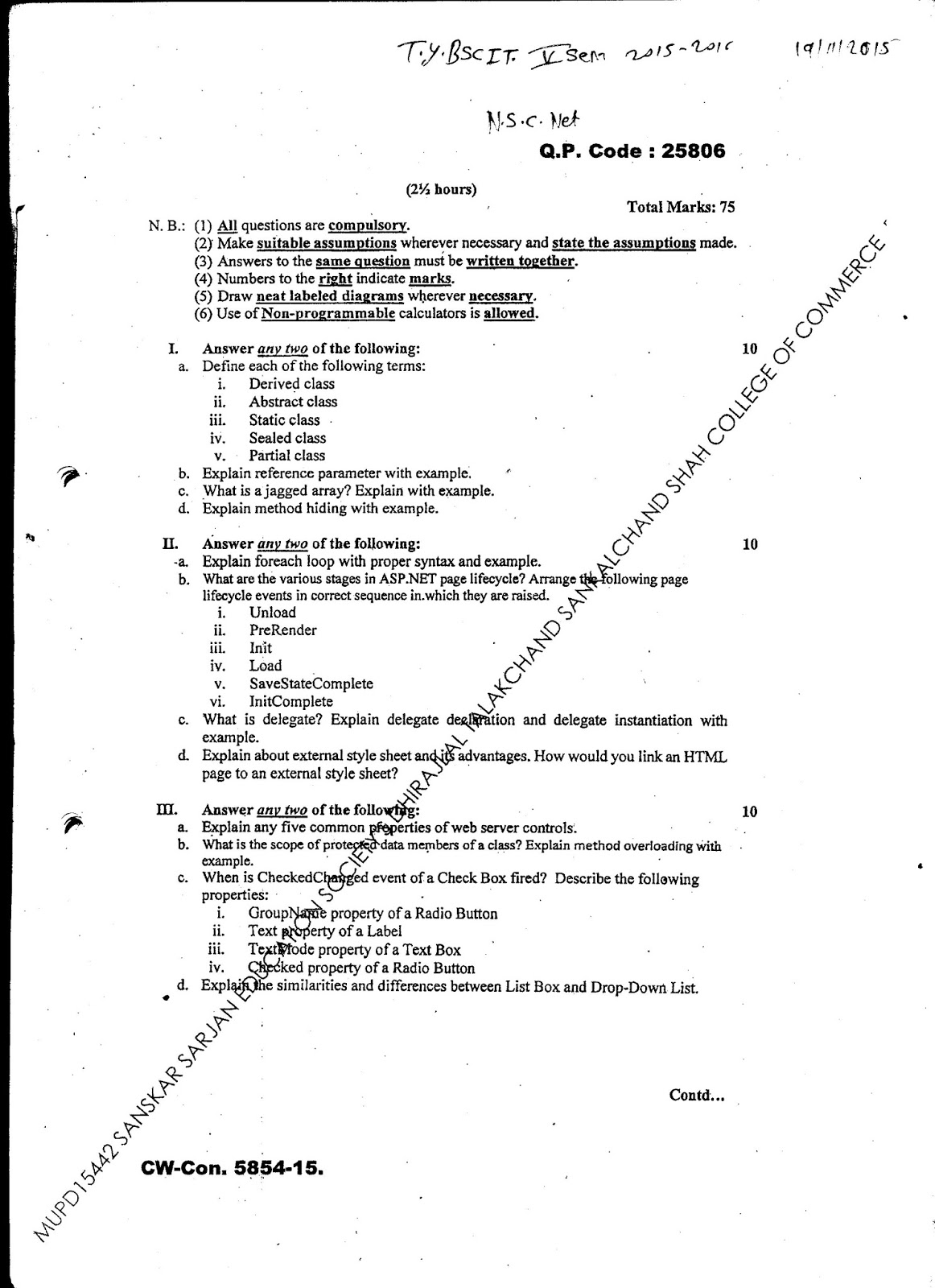 Question Papers Collection Bsc It Sem V 18112015
