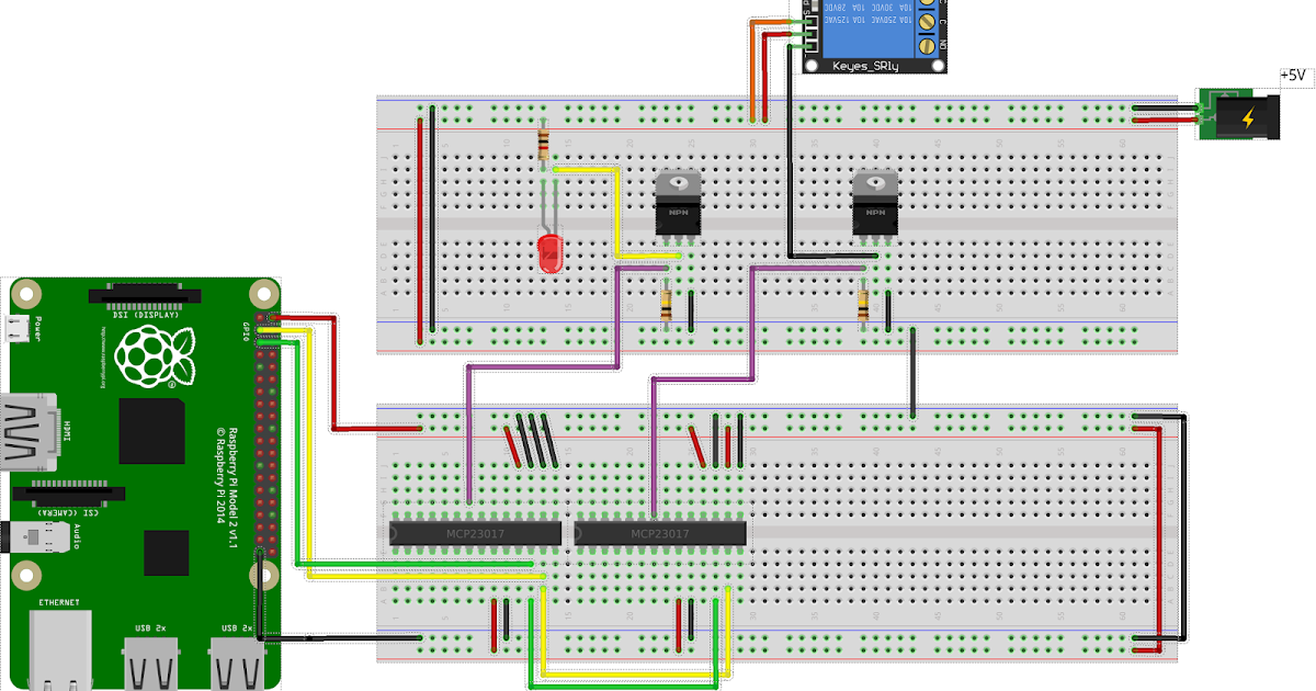 Raspberry Pi And Additional Gpio Pins On Several Mcp23017 Chips And A Transistor Switch 