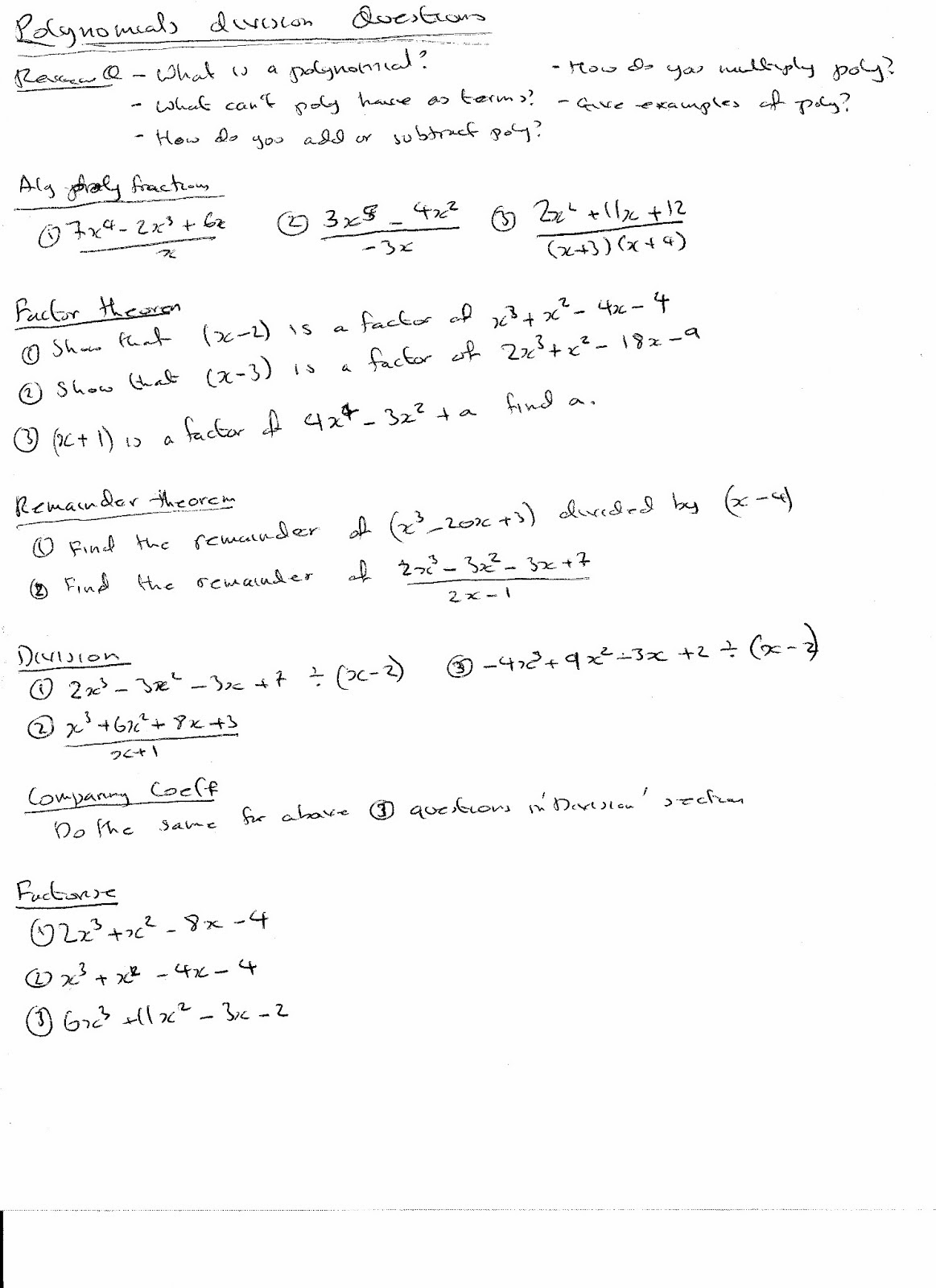 A Level Maths Notes: Polynomials - Division
