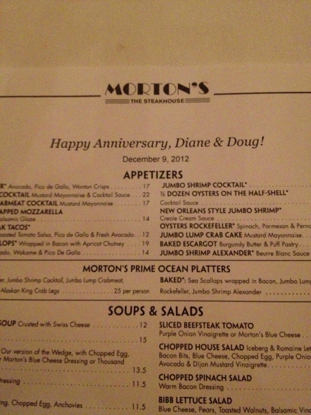 Sunday, dinner for two: Anniversary Dinner at Morton's The Steakhouse