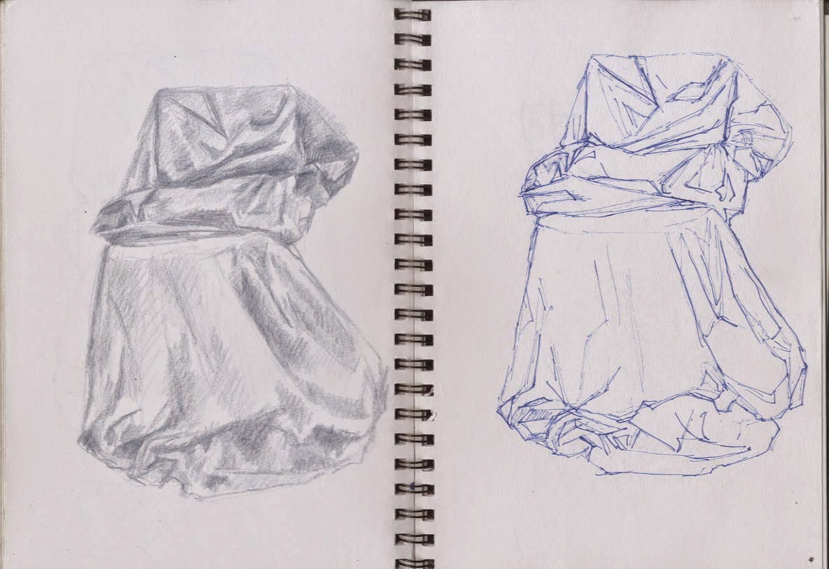 suburban sketches: Part 4 Exercise 1 - Drawing fabric using line and tone