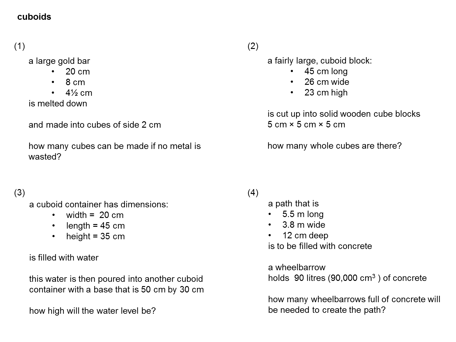 MEDIAN Don Steward mathematics teaching: cuboid volumes and surface area