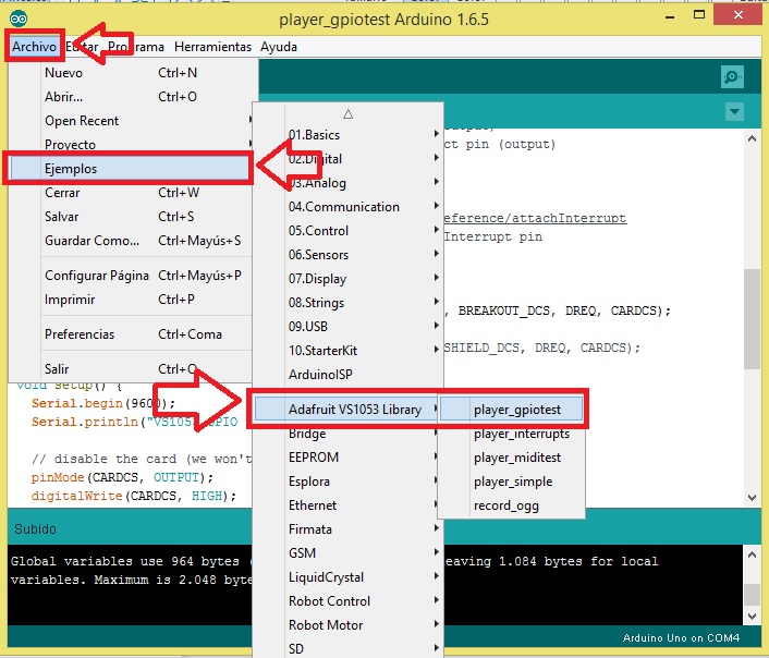 Curso Arduino Mega: GPIO VS1053 adafruit