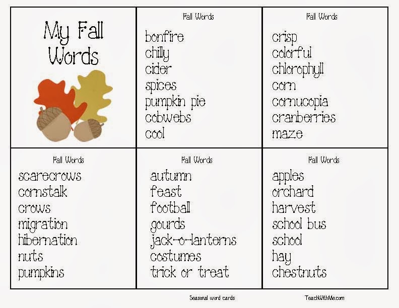 Seasonal Words Packet - Classroom Freebies