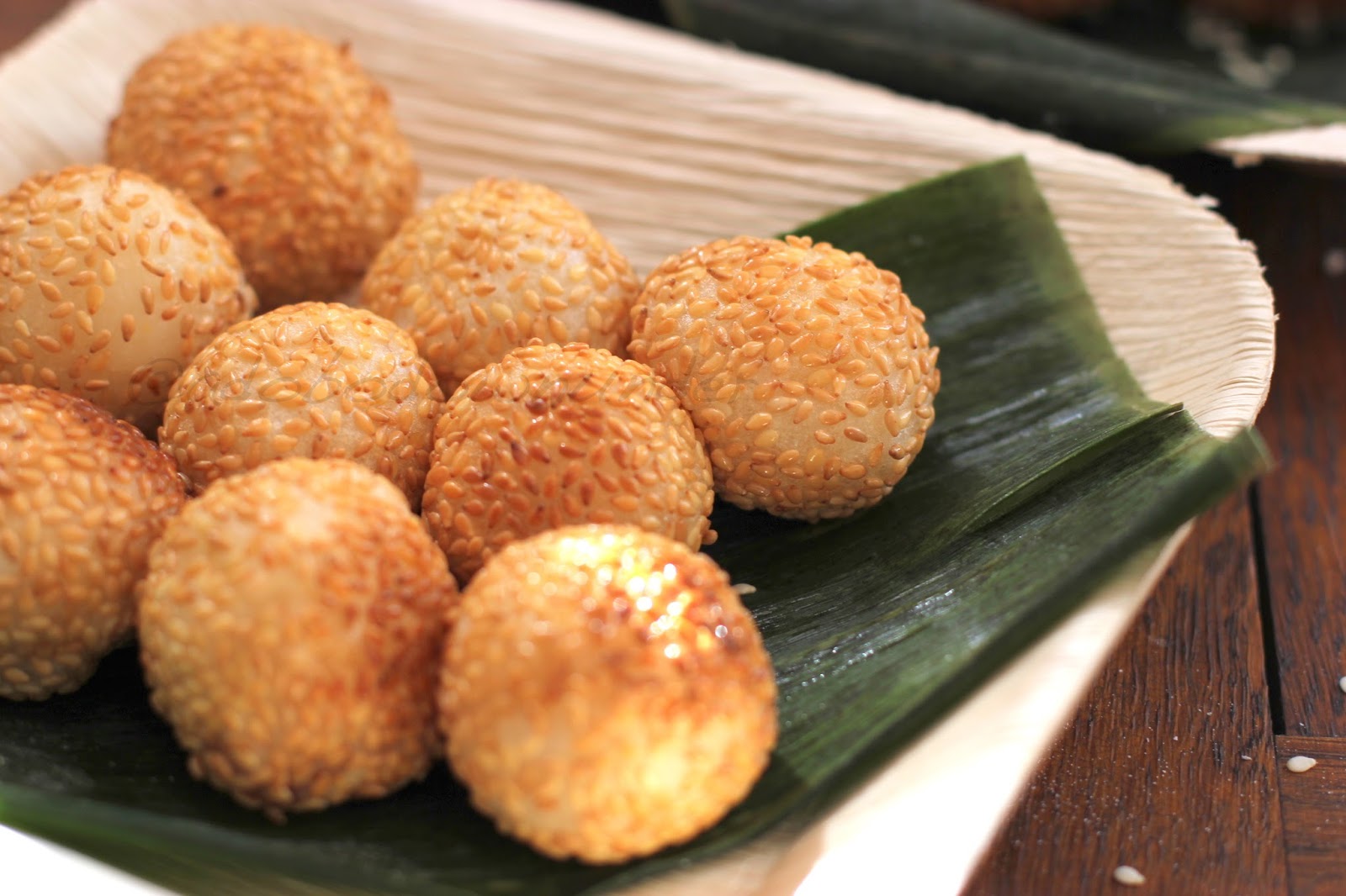 adobo down under: Deep fried buchi (sesame balls) with purple yam filling