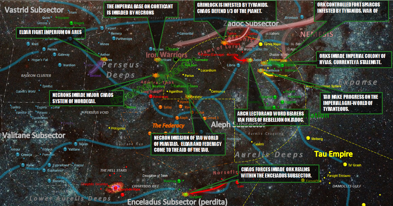 Aleph Sector 40K Campaign: Sector: Current Warzones Map