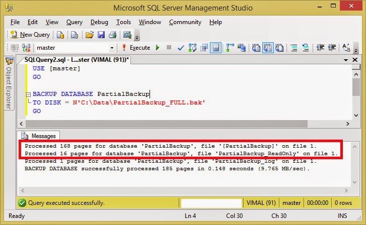 SQL/NoSQL Public Diary: How to take Partial Backup Of Database in SQL Server